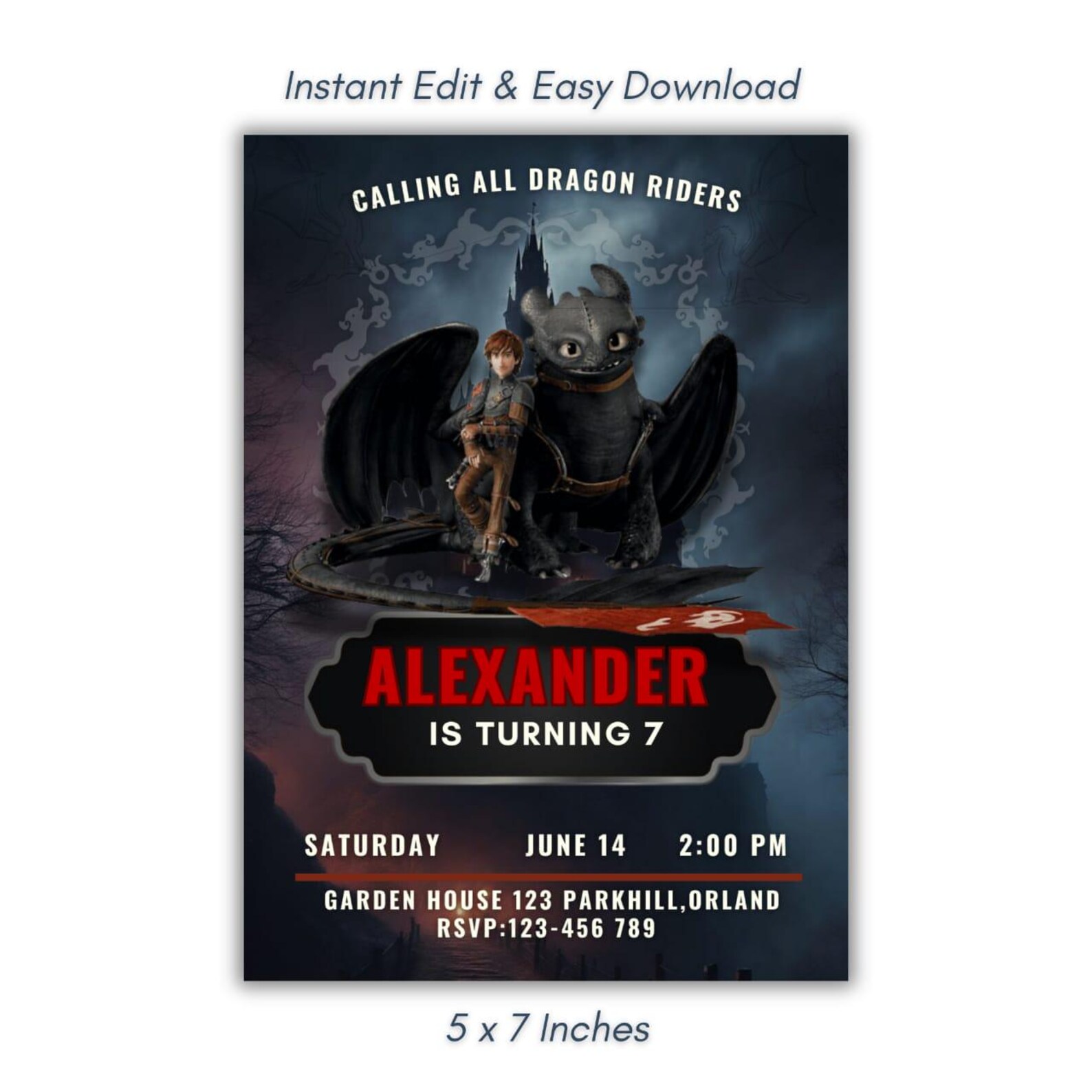 Dragon Rider Birthday Invitation: Castle Theme Party (canva Editable ...
