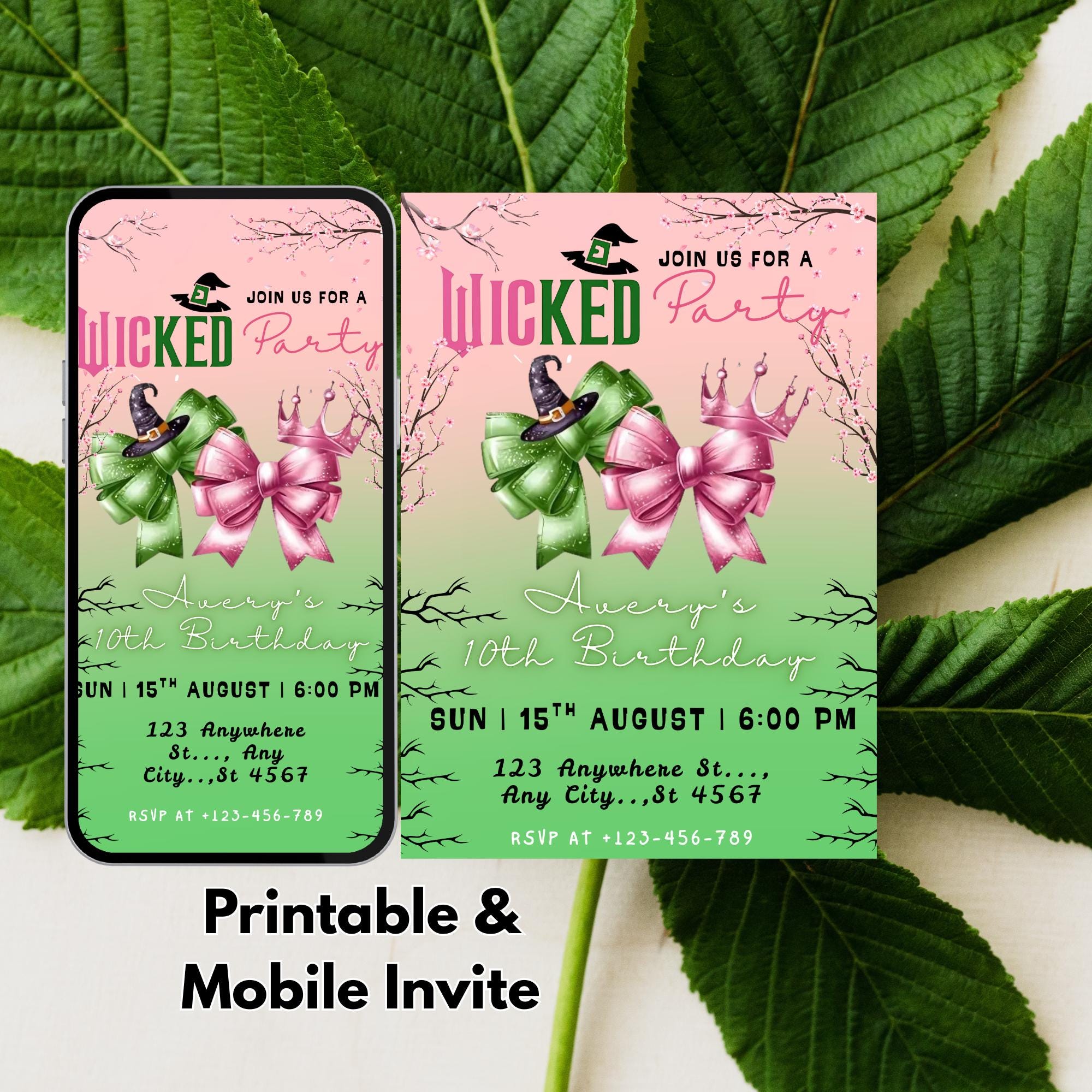 Wicked Birthday Party Invitation: Elphaba & Glinda Theme (PDF) - Etsy