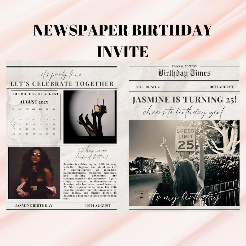 Birthday Newspaper Invitation Template: Customizable Canva Design (PDF ...