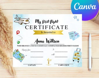 First Flight Certificate for Kids, Toddler's First Flight Award, First ...