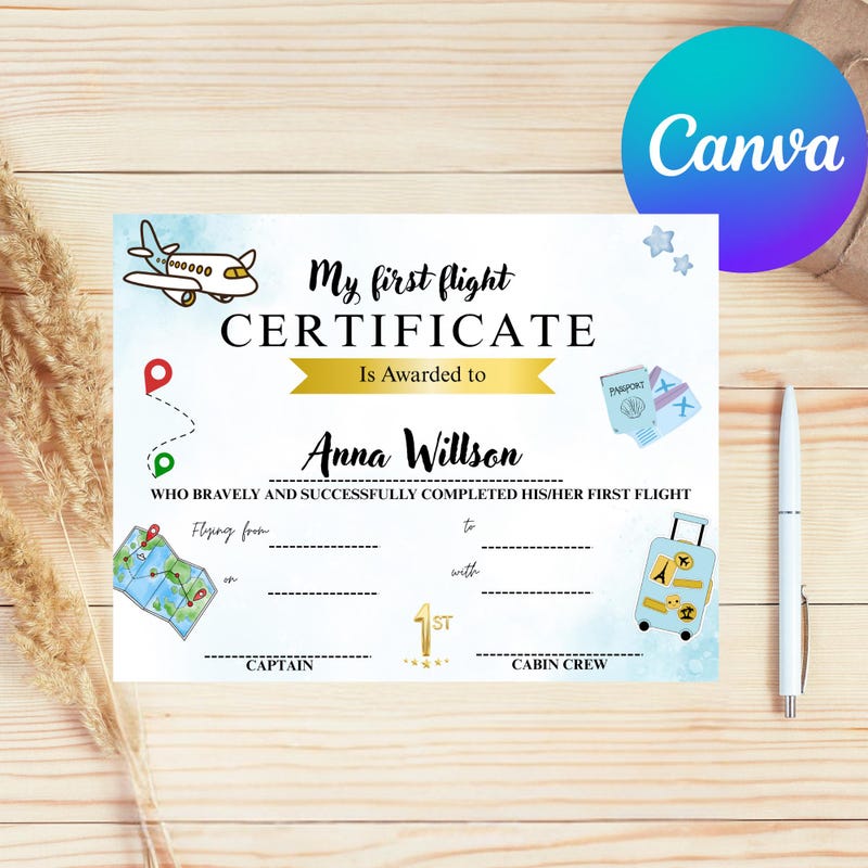Buy My First Flight Certificate Template Online In India - Etsy India