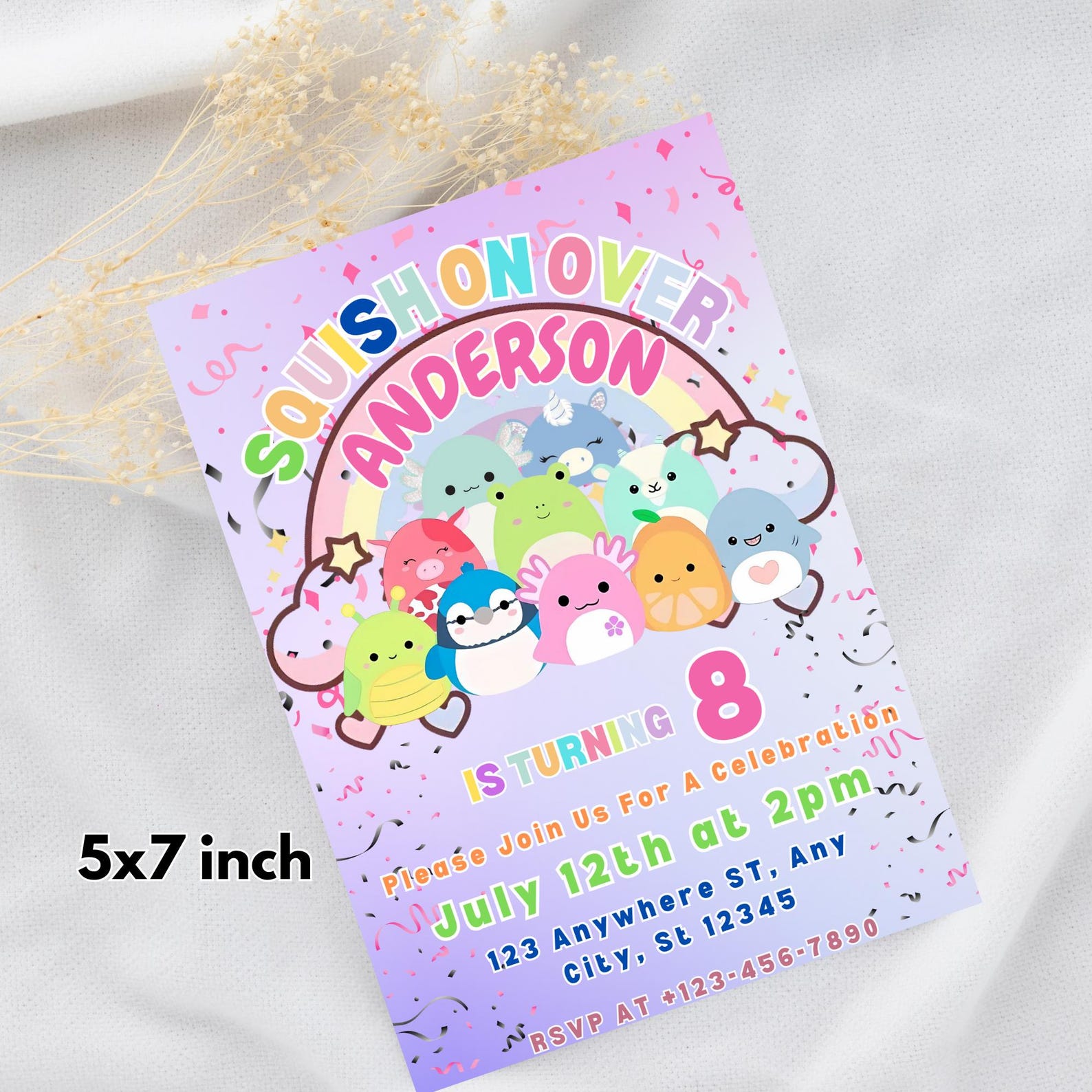 Editable Squishmallow Birthday Invitation: Printable Party Template ...
