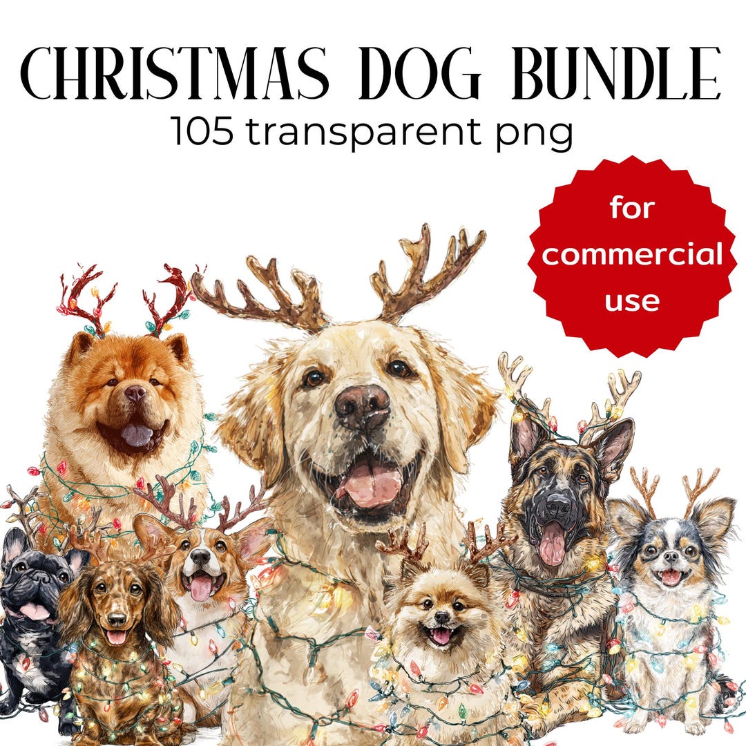 Christmas Dogs Clipart Bundle: 40 Dog Breeds, Festive PNG (digital ...