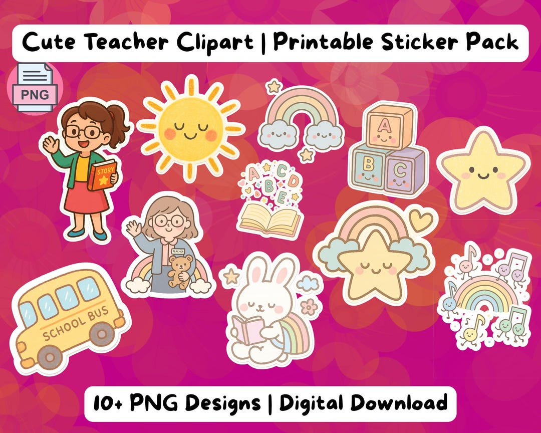 Teacher Clipart Stickers | Classroom Storytime PNG (digital Download ...