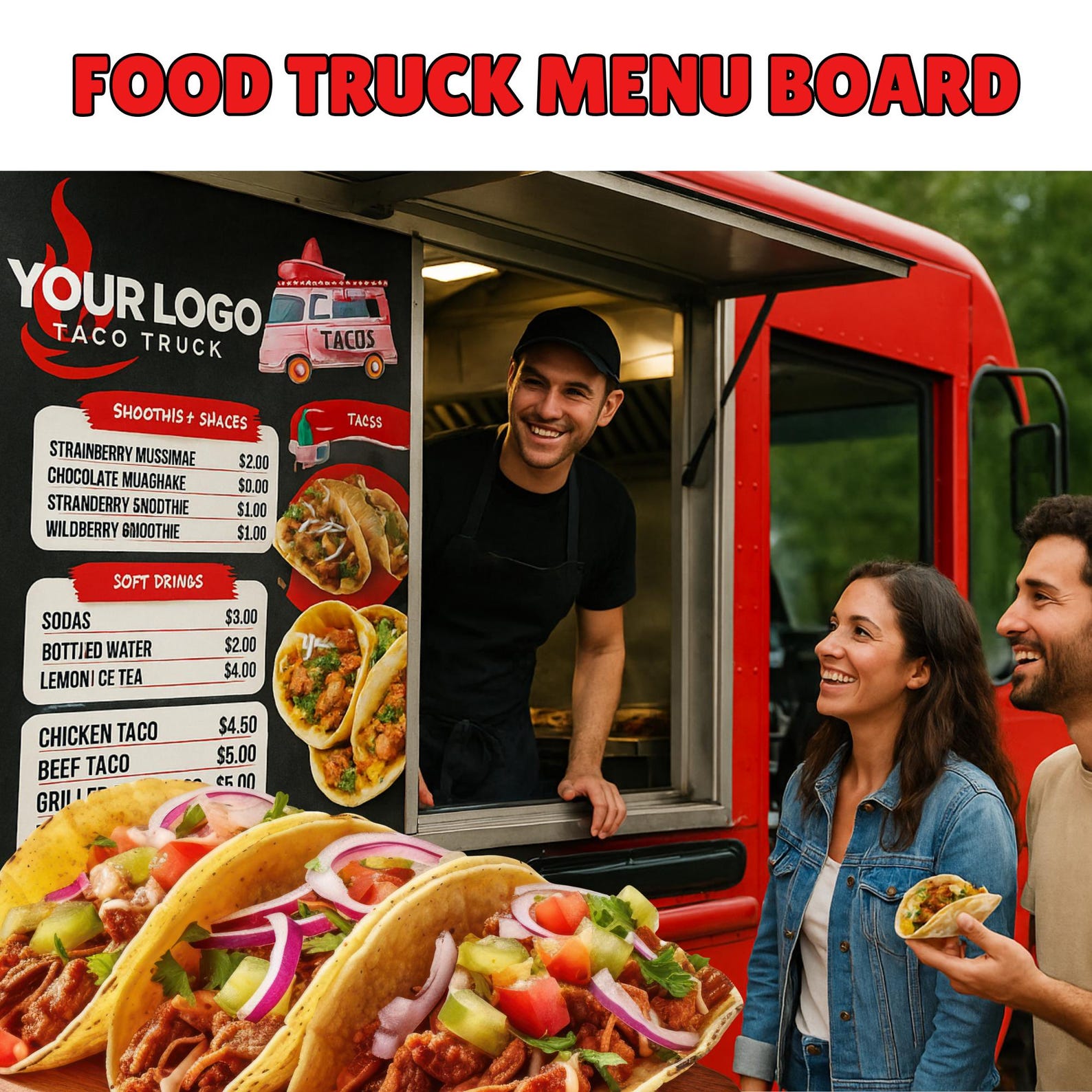 Editable Food Truck Menu Template | Taco Truck Canva Menu Board ...