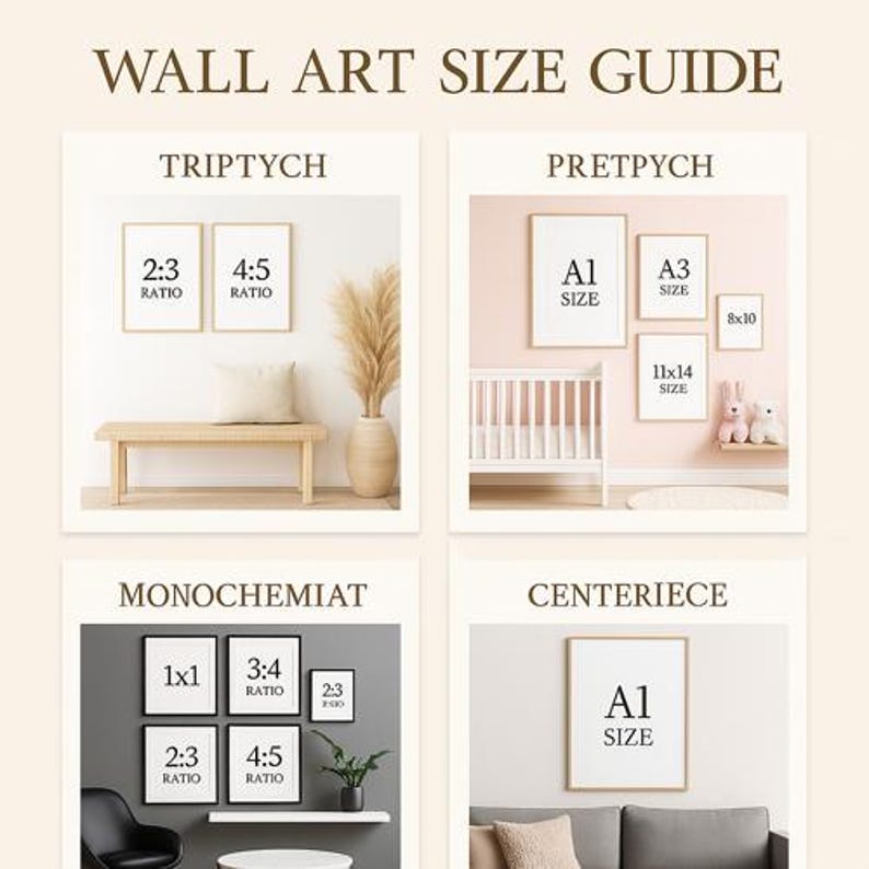 Wall Art Size Guide Bundle | Printable Chart + Mockups + Layout Styles ...