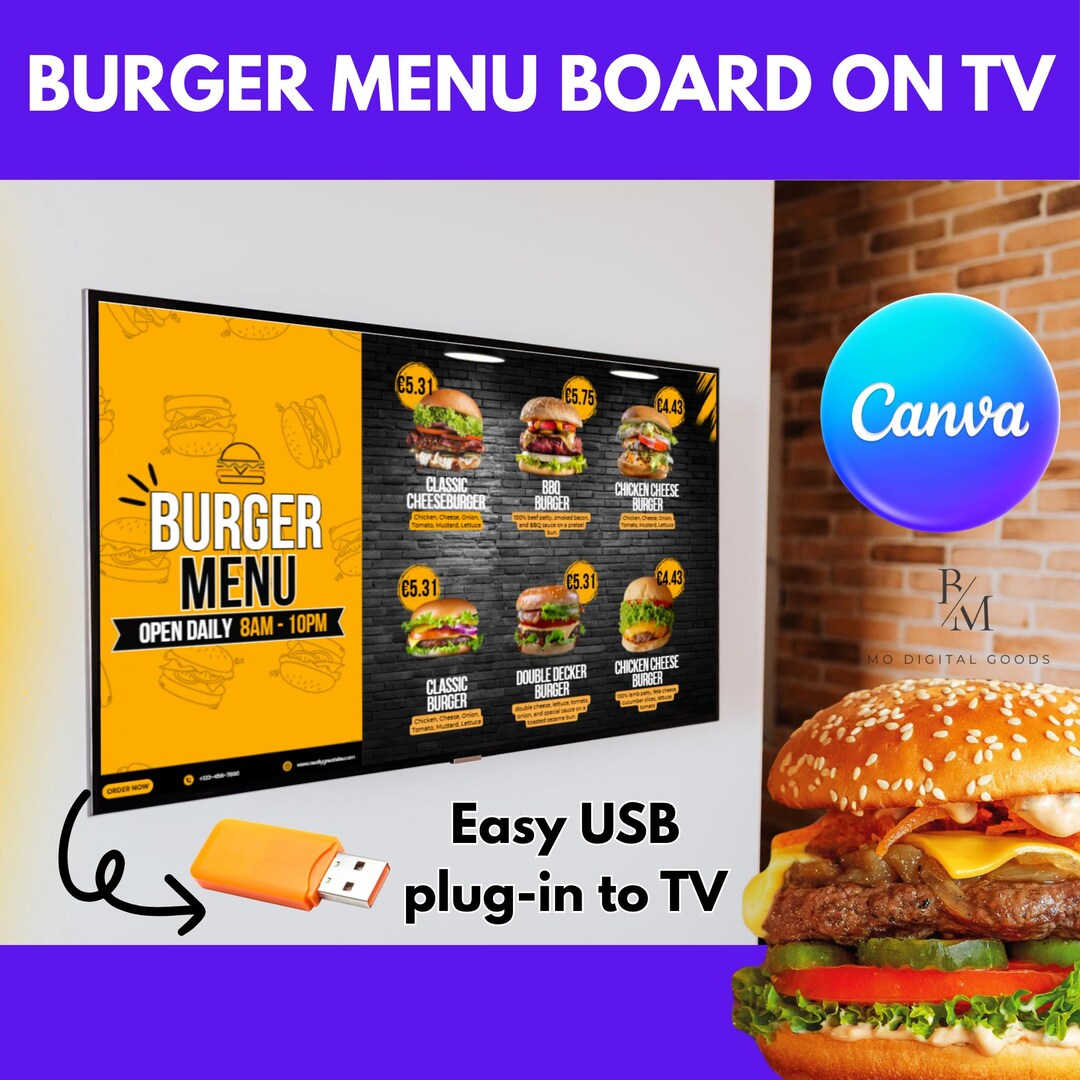 Sleek Digital TV Menu Template - Fully Editable Burger Menu for ...