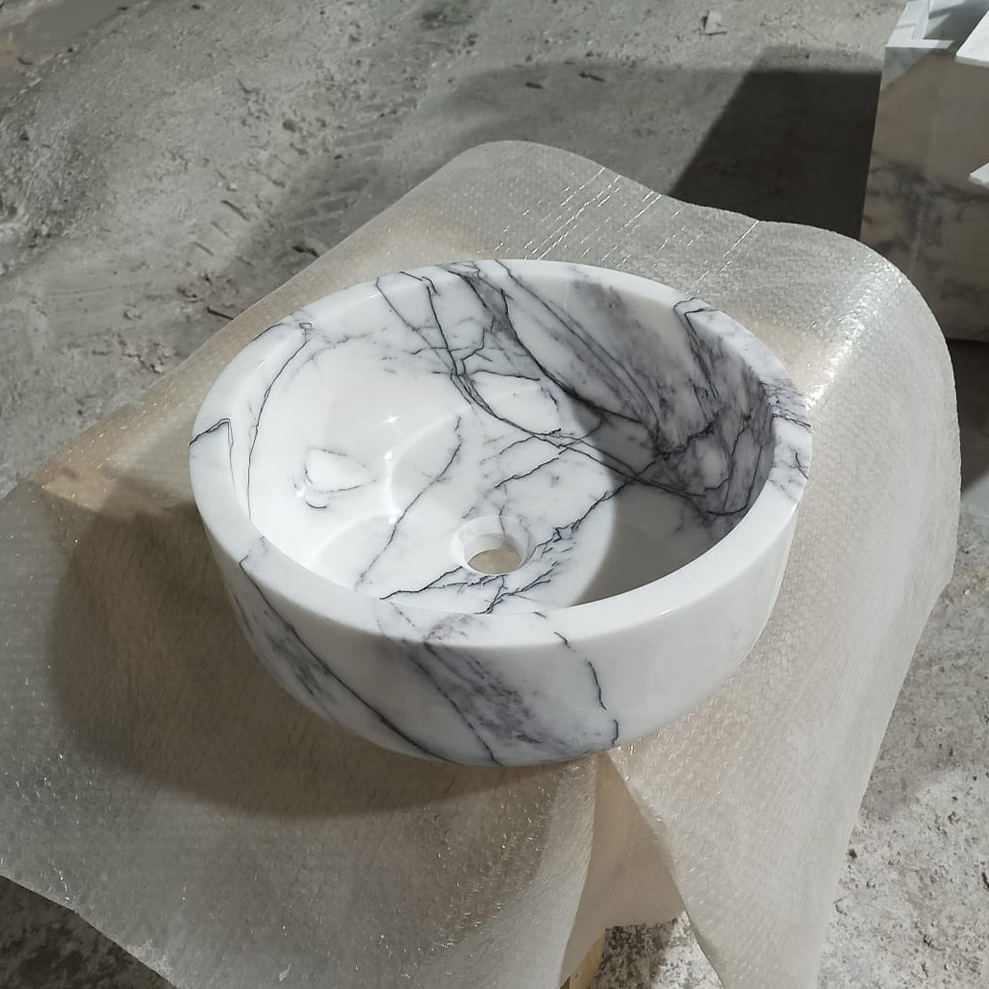 Round Marble Sink Bowl – Carrara Natural Stone Basin for Bathroom ...