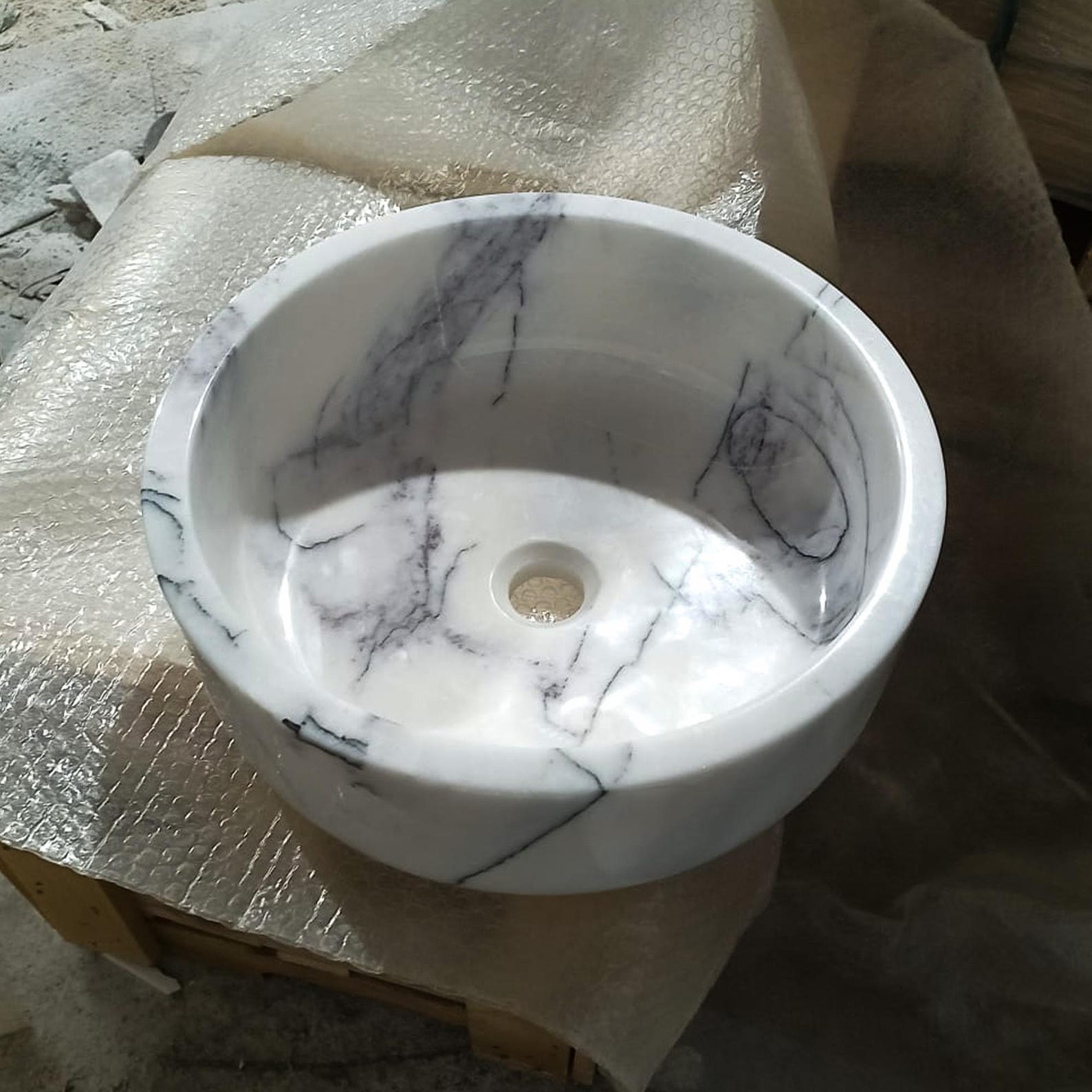 Round Marble Sink Bowl – Carrara Natural Stone Basin for Bathroom ...