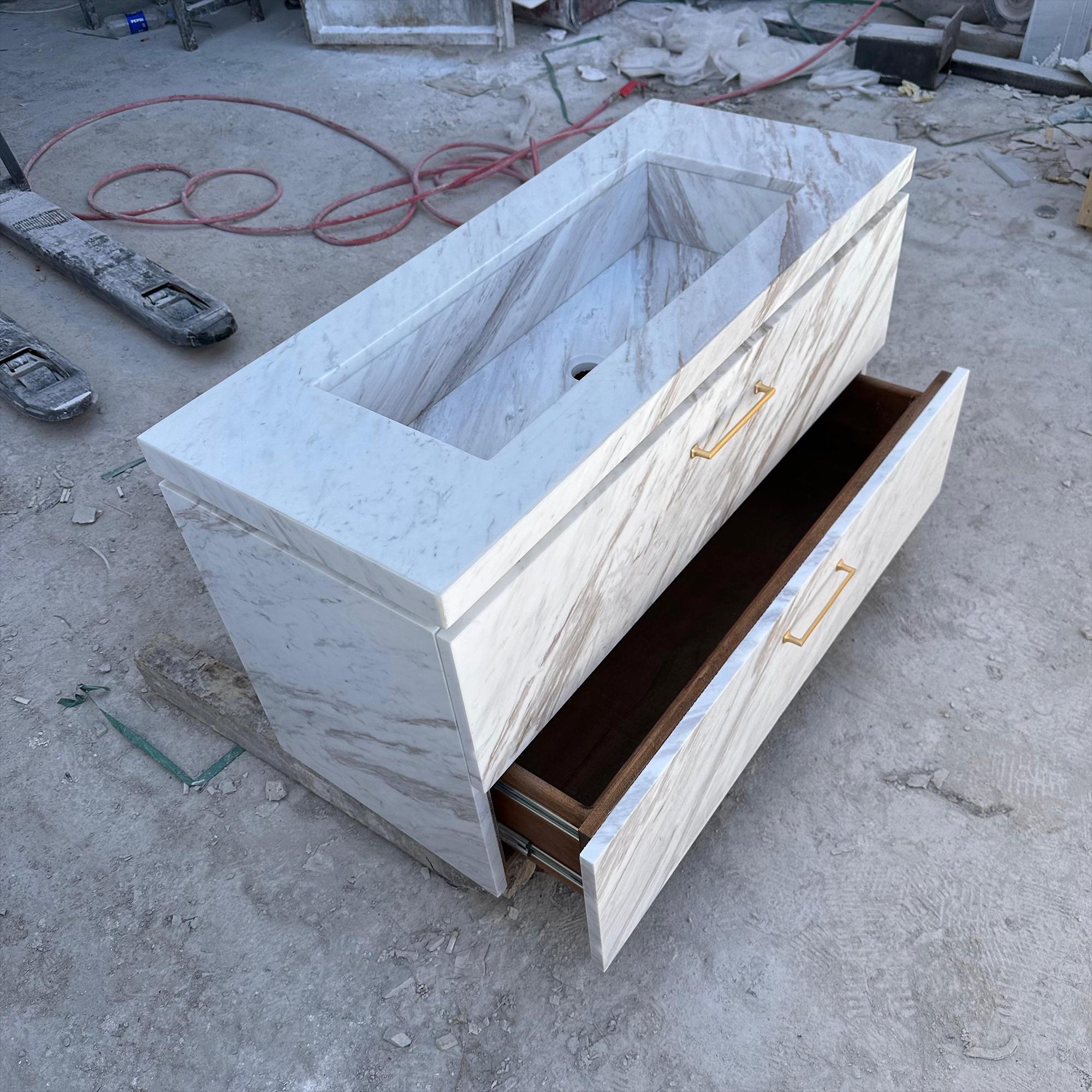 Luxury Marble Bathroom Vanity With Integrated Sink and Gold Handles ...