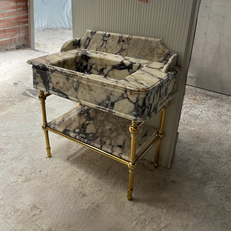 Calacatta Viola Marble Sink With Metal Base | Natural Stone Sink ...