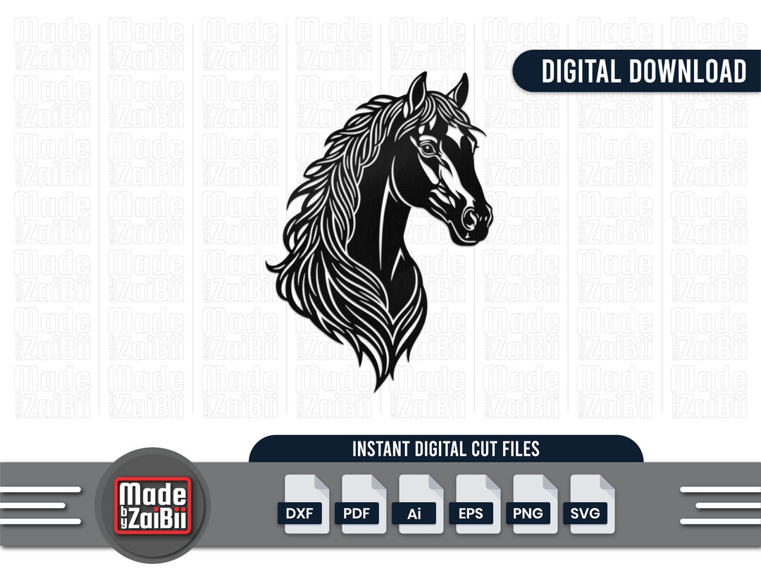 Horse Head SVG, Stallion Face Cut File, Horse Laser Cut Dxf, Equestrian ...