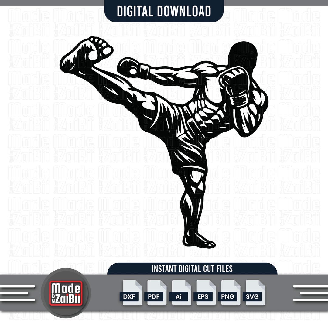Muay Thai SVG, Mma Fighter Kick Laser Cut File, Kickboxer Wall Art Dxf ...