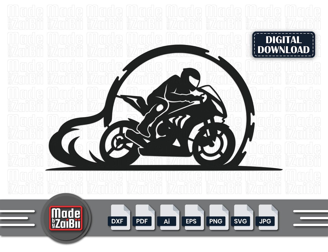 Motorcycle Racing SVG DXF Cut File, Sport Bike Rider Vector for Laser ...