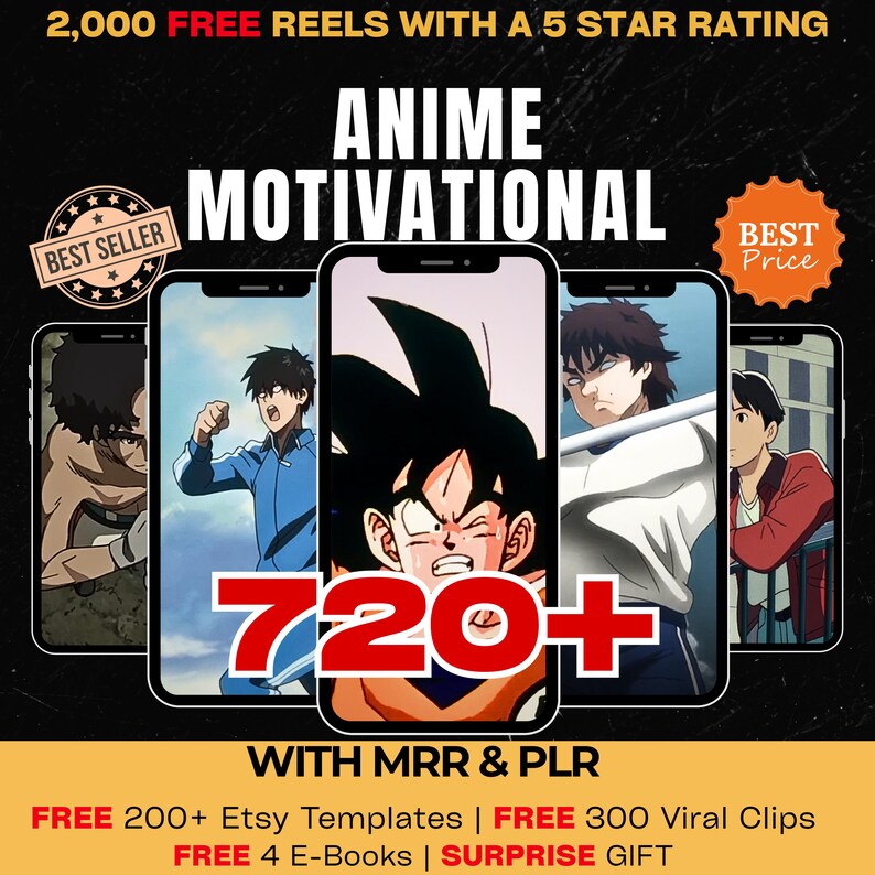 Anime Motivation Reels: 720+ Bundle Digital Download MRR PLR Faceless ...