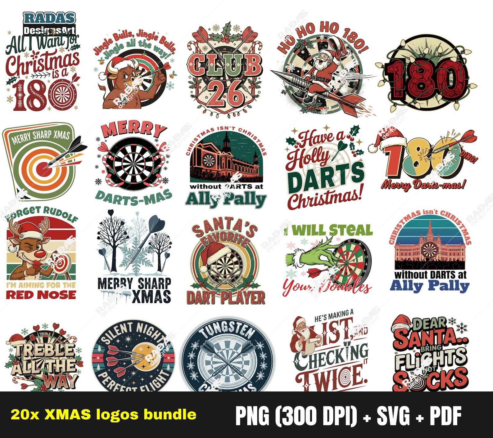 Christmas Darts Logo Bundle - 20x |PNG SVG PDF | Digital Download for T ...