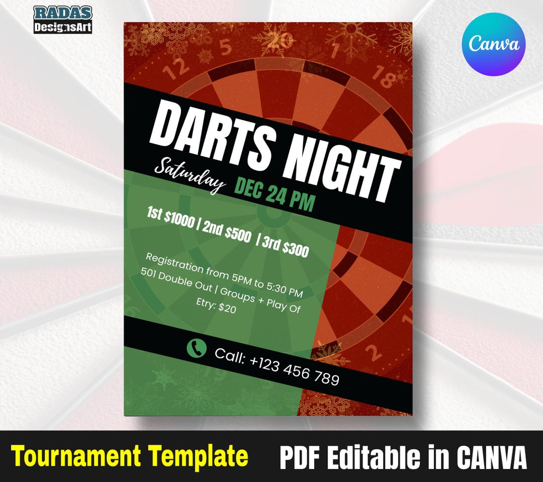 Darts Tournament Flyer: Xmas Printable Event Poster (PDF Instant ...