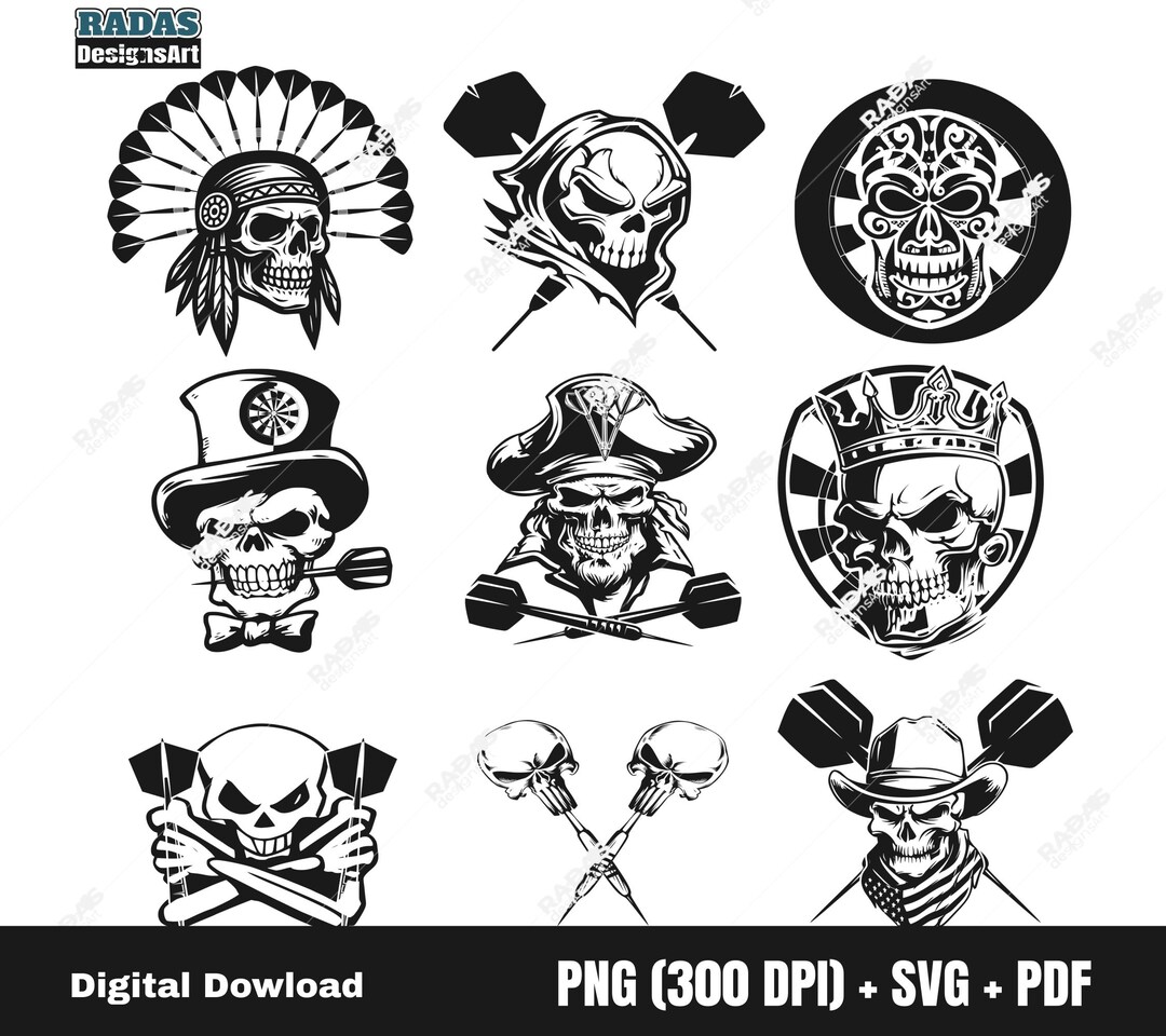 Skull Darts Design Bundle: SVG, PNG, PDF - T-shirt & Logo - Etsy