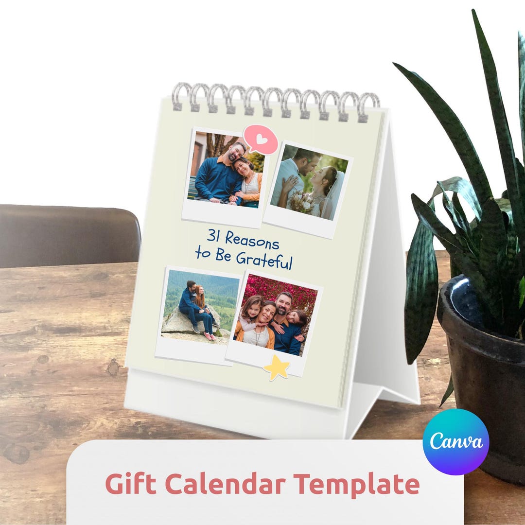 Printable Flip Calendar Canva Template "31 Reasons to Be Grateful ...
