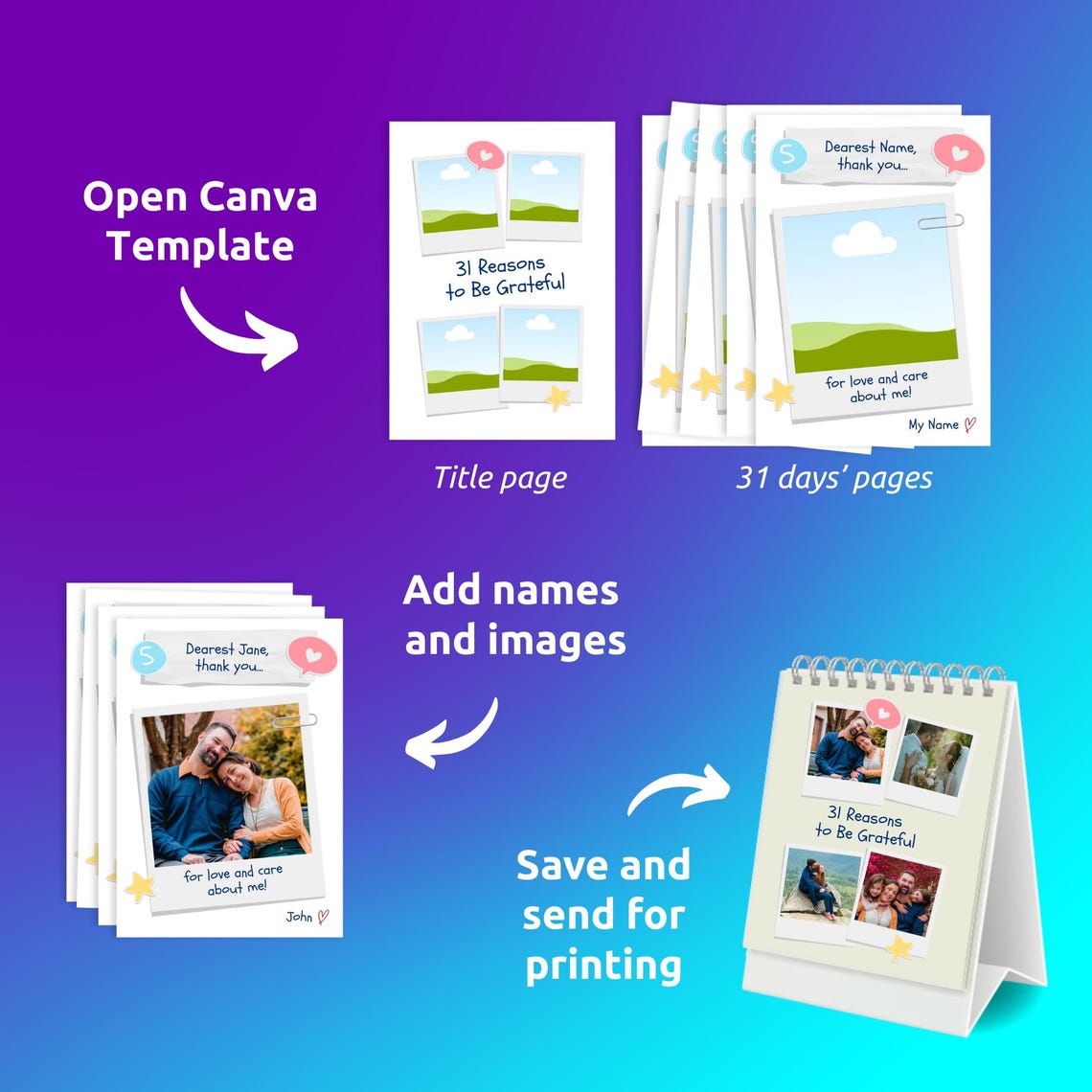 Printable Flip Calendar Canva Template "31 Reasons to Be Grateful ...