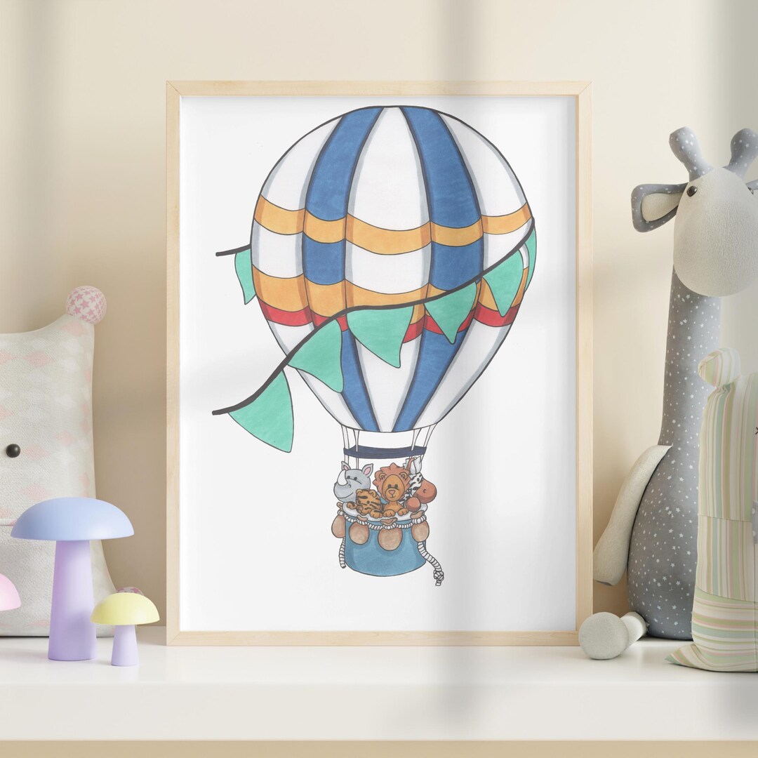 Animal Balloon Ride – Cute Rhino Illustration With Friends in a Hot Air ...