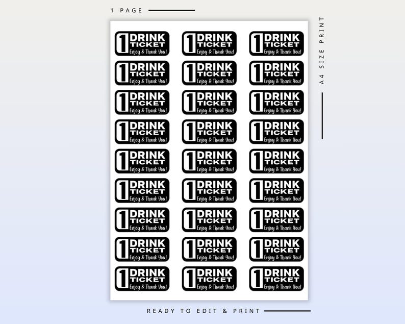 Drink Tickets | Printable Beverage Voucher Template | Party & Event ...