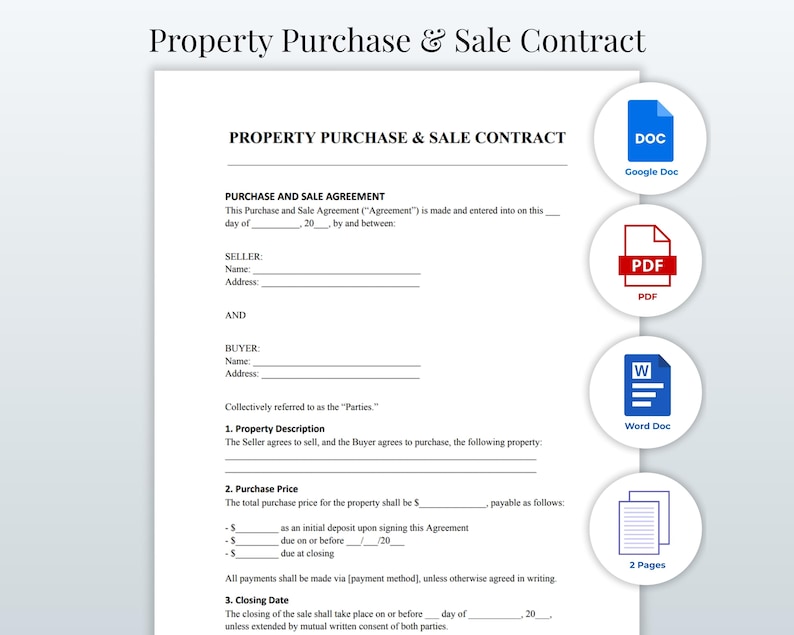 Property Purchase & Sale Contract | Printable Real Estate Agreement ...