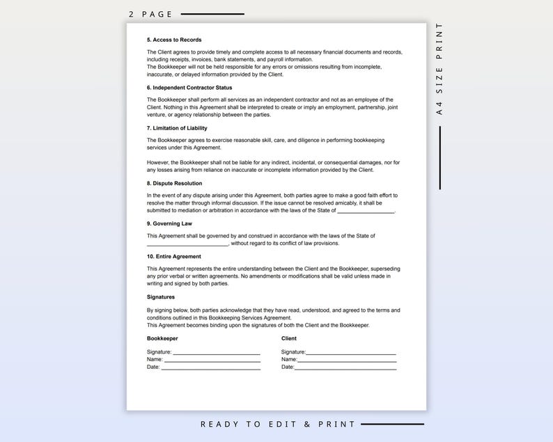 Editable Bookkeeping Contract Template (google Docs) | Accounting ...