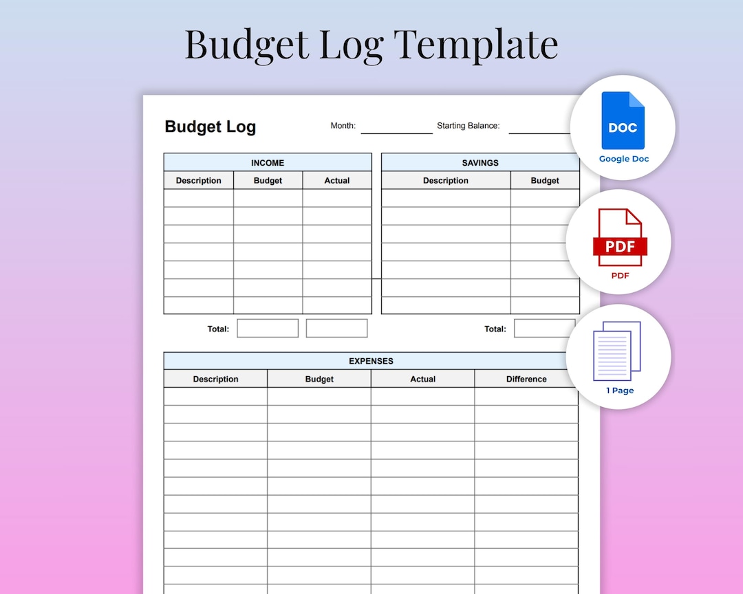 Budget Log Template Editable & Printable | A4 Monthly Budget Sheet PDF ...