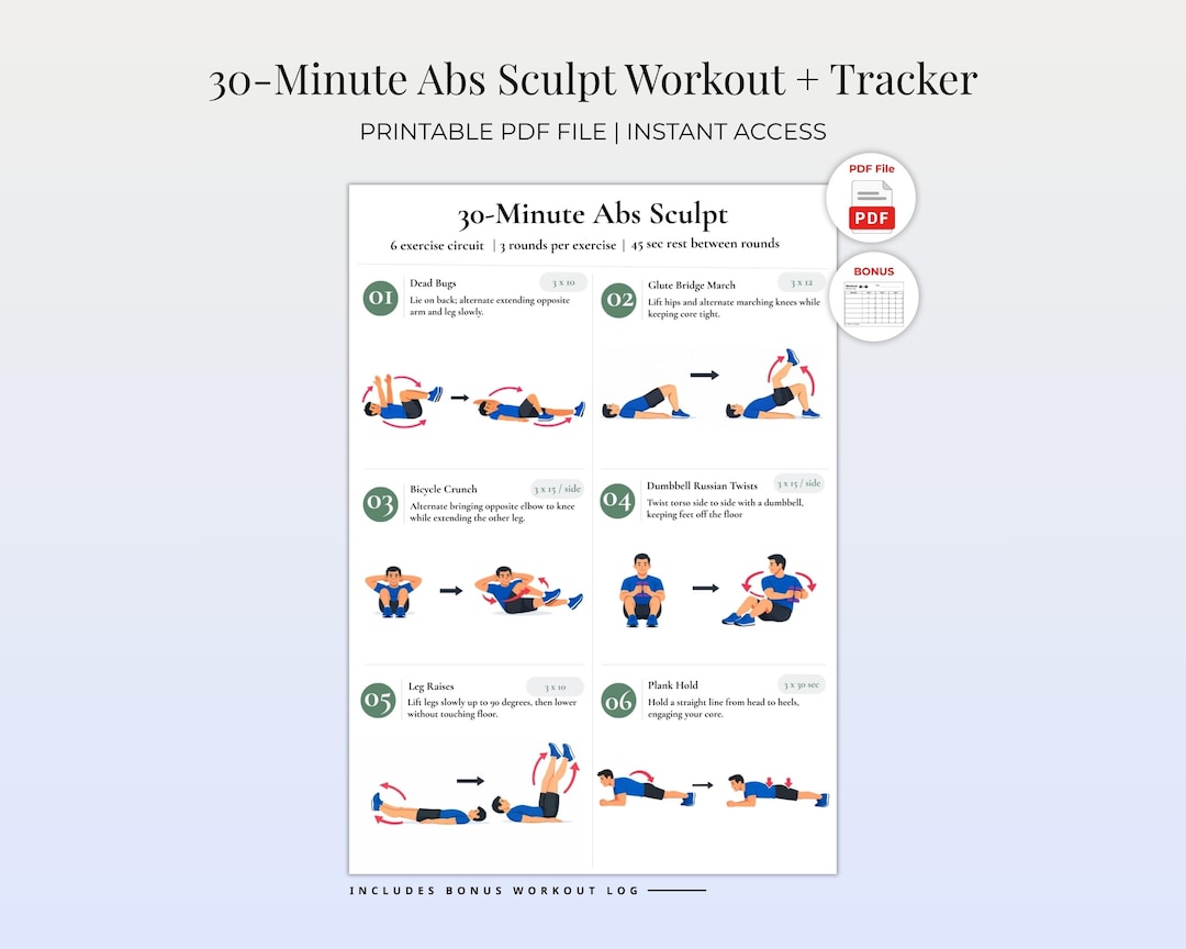 30 Minute Abs Sculpt Workout PDF for Men | Core Strength Training Plan ...