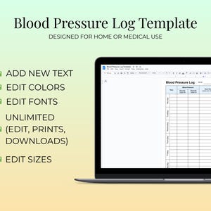 Blood Pressure Log Template Editable & Printable | A4 Tracker PDF and ...