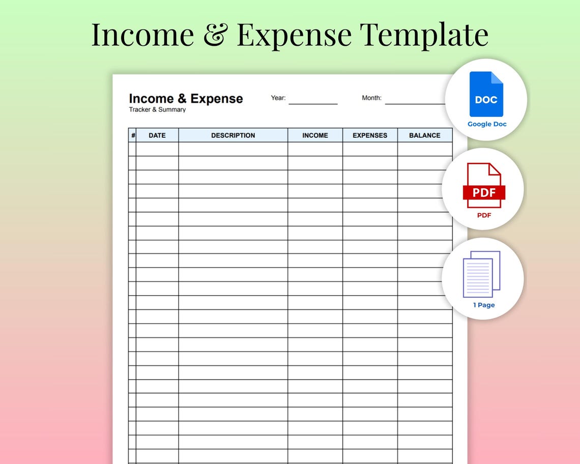 Income & Expense Tracker Template Editable + Printable | A4 Budget ...