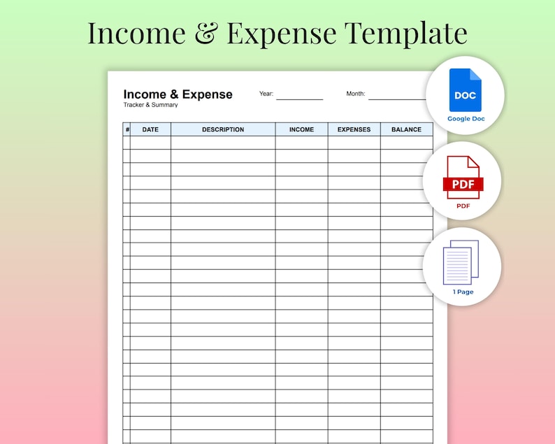 Income & Expense Tracker Template Editable + Printable | A4 Budget Sheet PDF and Google Doc ...