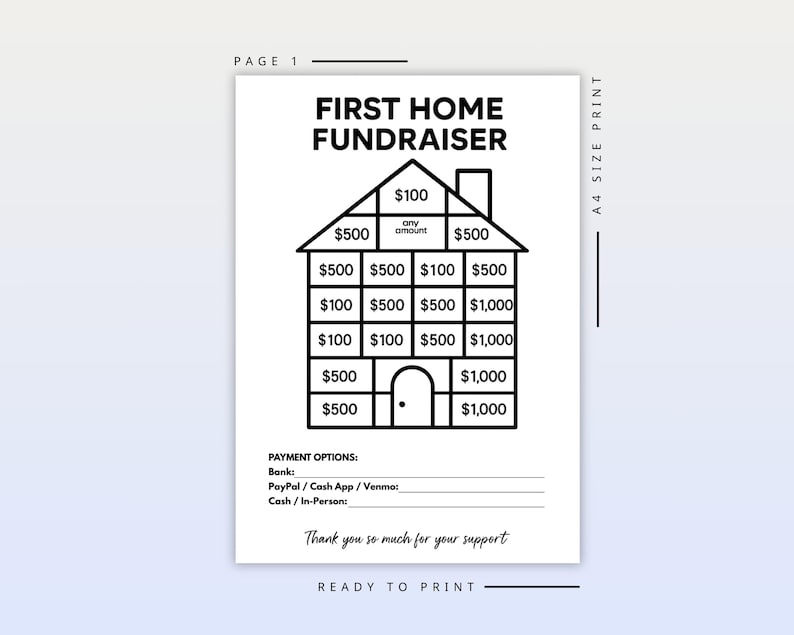First Home Fundraiser Chart Printable | Donation Tracker Sheet ...