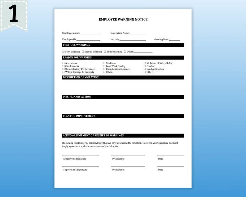 Employee Discipline Form Template | Editable HR Warning Notice | PDF ...