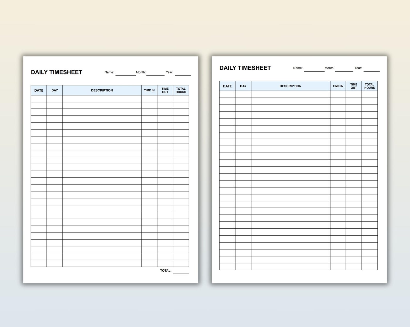 Daily Timesheet A4 | Printable & Editable Google Docs Time Log Sheet ...