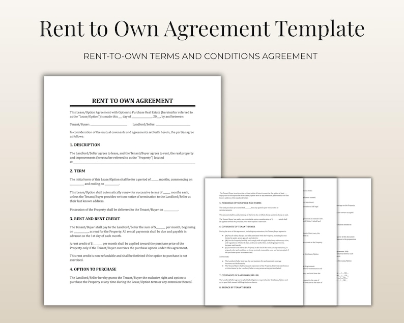 Rent to Own Agreement Template | Lease to Own Contract Printable ...