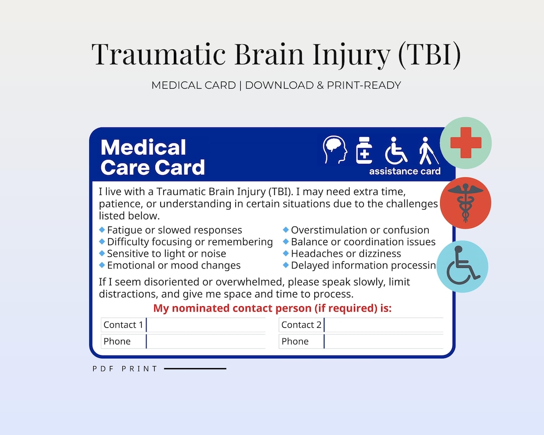 Traumatic Brain Injury Assistance Card – TBI Support Card | Printable ...