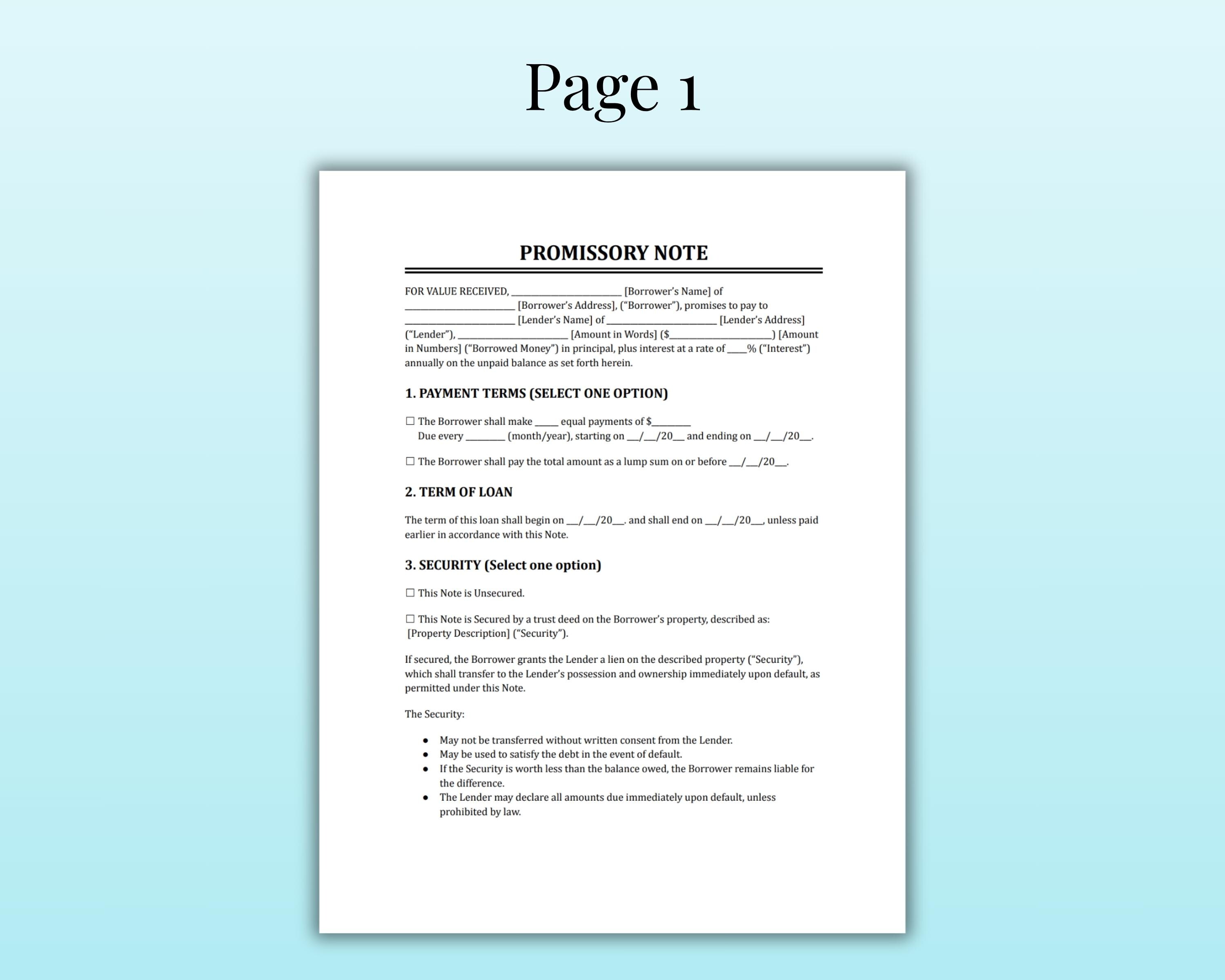 Promissory Note Template – Loan Agreement Form – Google Docs Editable ...