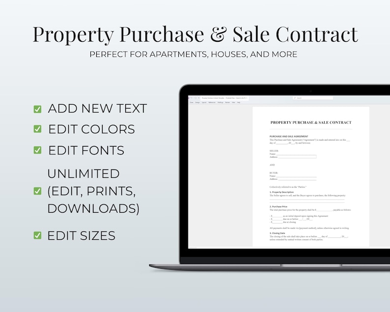 Property Purchase & Sale Contract | Printable Real Estate Agreement ...