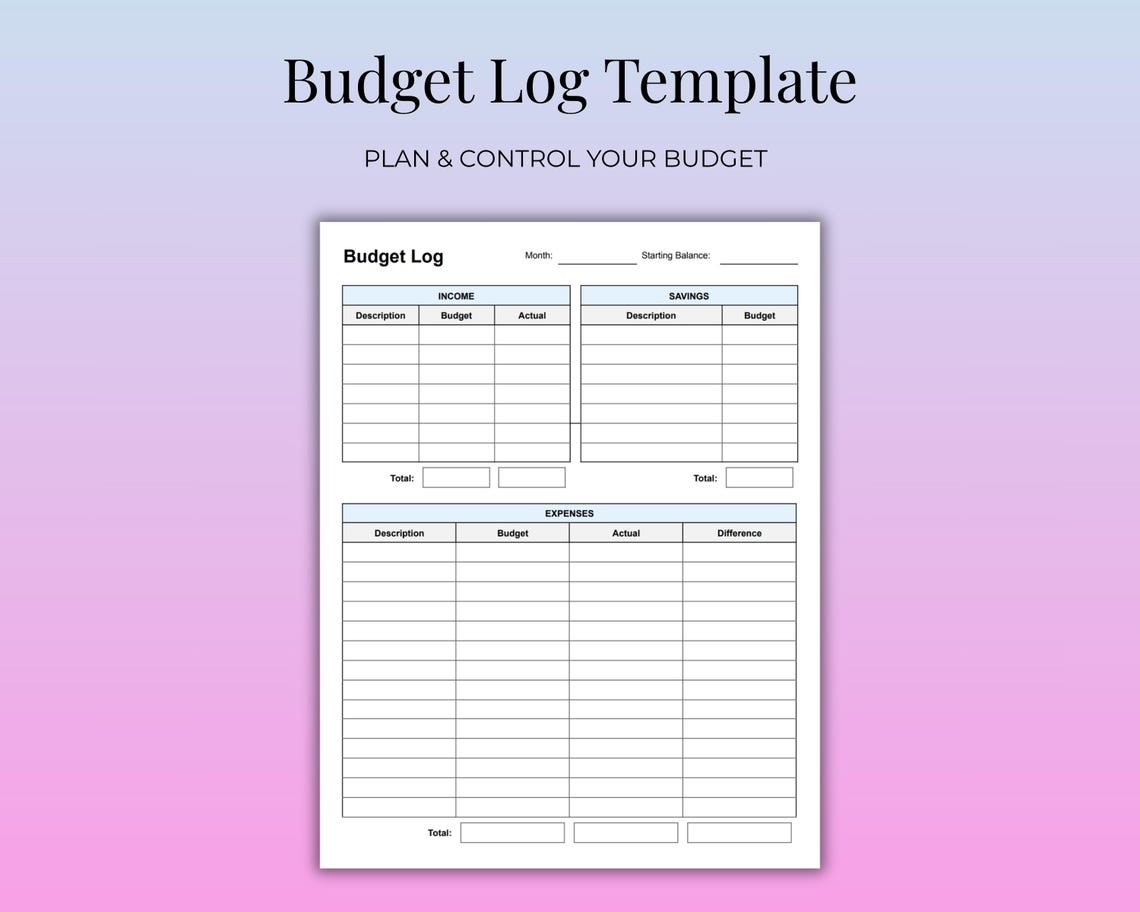 Budget Log Template Editable & Printable | A4 Monthly Budget Sheet PDF ...