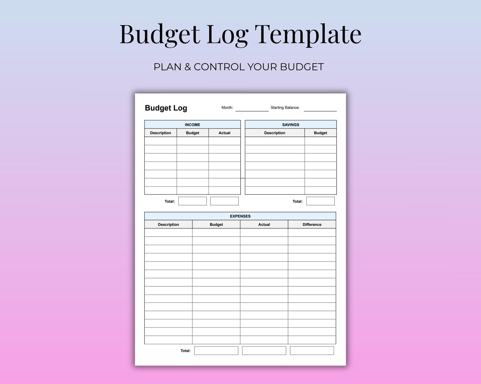 Budget Log Template Editable & Printable | A4 Monthly Budget Sheet PDF ...