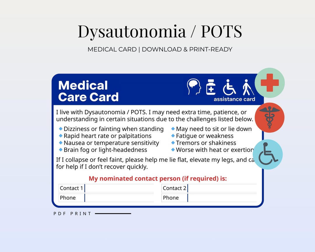Dysautonomia / POTS Medical Assistance Card – Autonomic Disorder ...