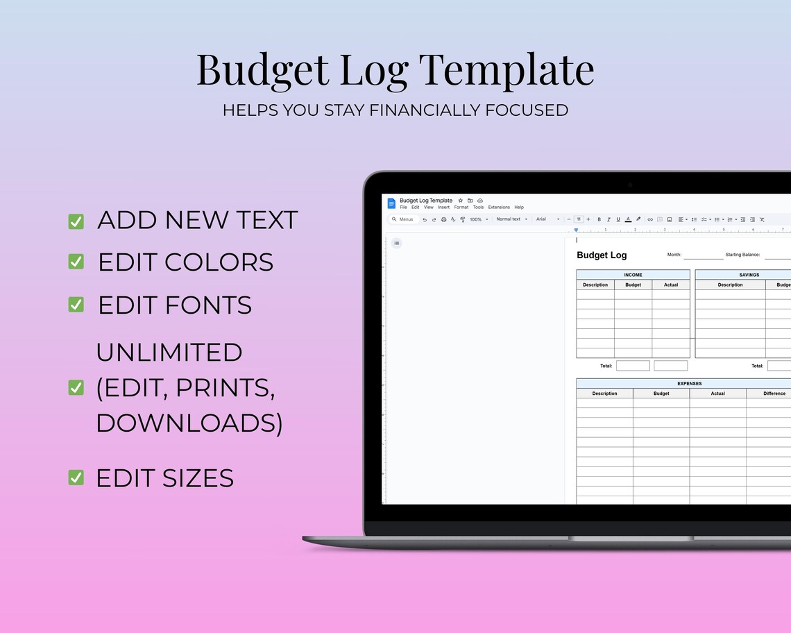 Budget Log Template Editable & Printable | A4 Monthly Budget Sheet PDF ...
