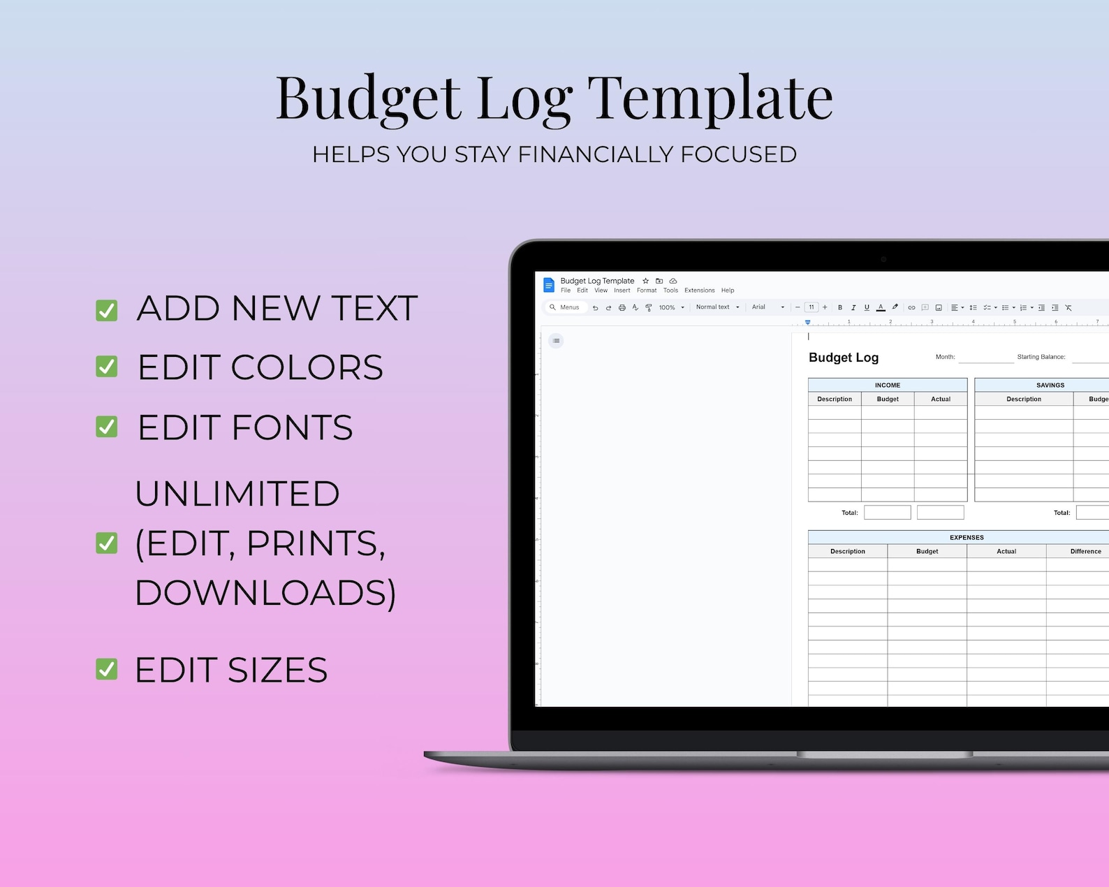 Budget Log Template Editable & Printable | A4 Monthly Budget Sheet PDF ...
