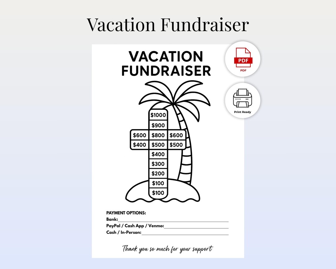 Vacation Fundraiser Chart Printable | Travel Donation Tracker | Trip ...