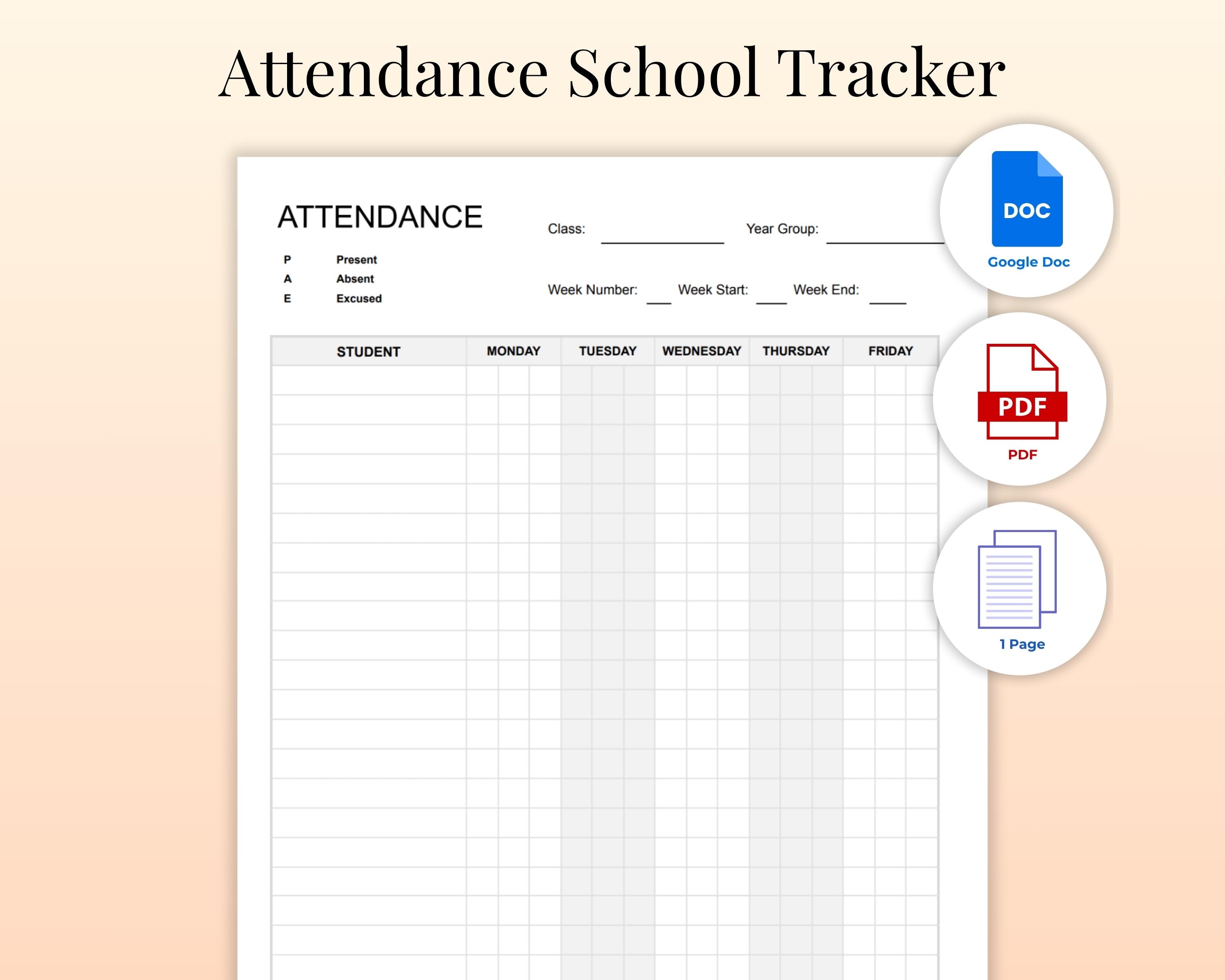 Attendance Tracker Printable | School Attendance Sheet Template ...