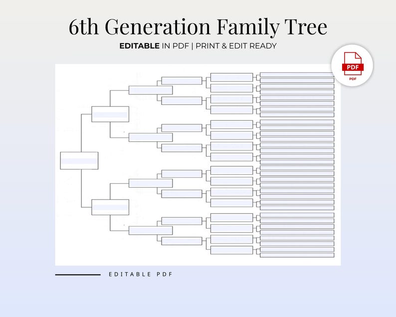 6 Generations Family Tree Chart Printable | Genealogy Pedigree Template ...
