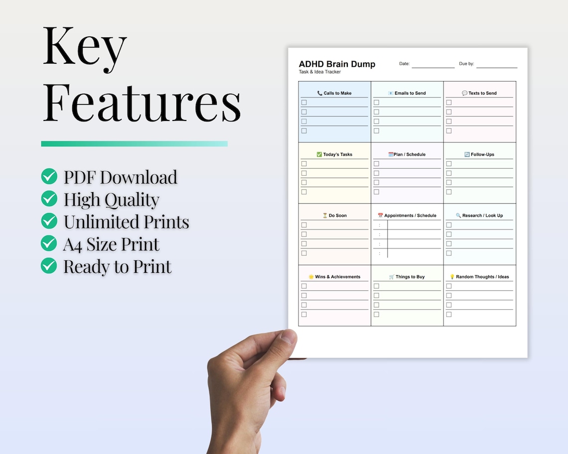 ADHD Planner PDF | Brain Dump | Daily Printable Planner | To-do List ...