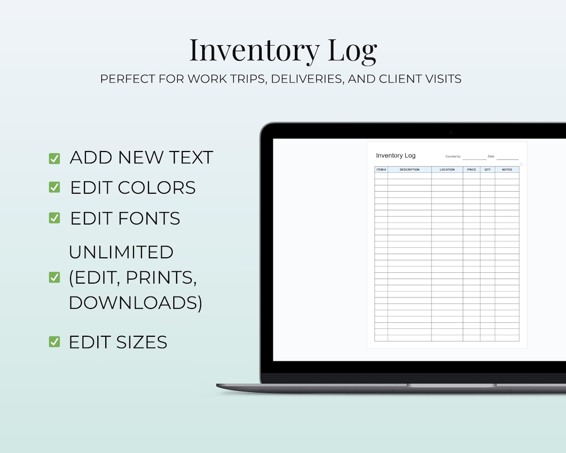 Editable Inventory Tracker | Inventory Log Sheet for Small Business ...